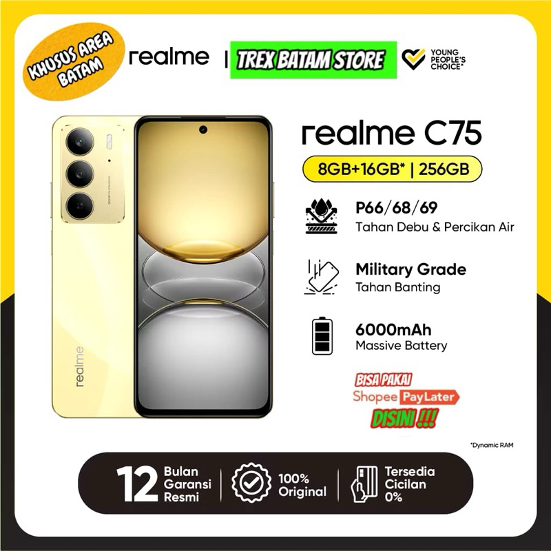 Jual REALME C75 8/256 GB 6000 mAh NEW TAHAN AIR & DEBU LAYAR MILITARY ...