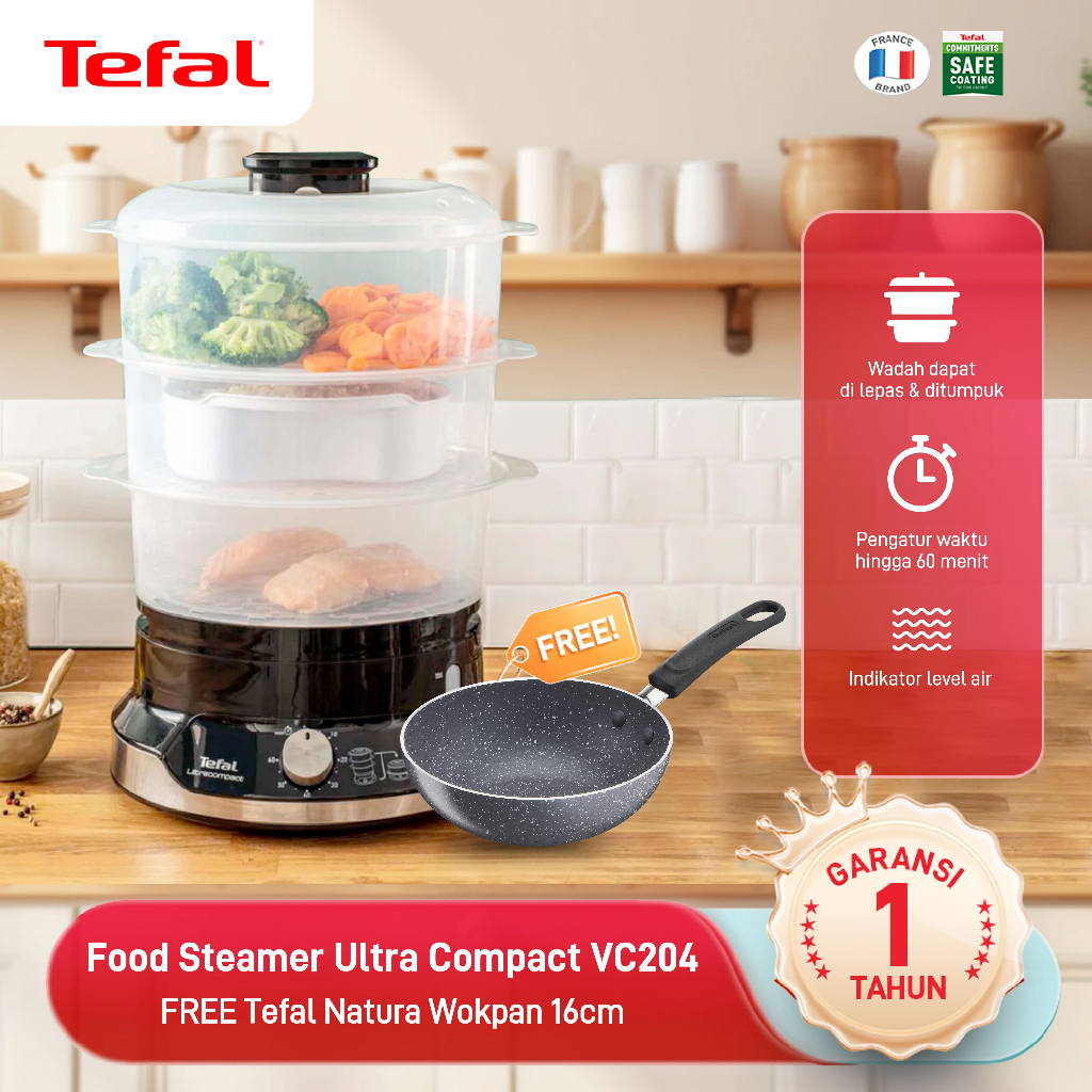 Jual [FREE Wokpan 16cm] Tefal Food Steamer Ultra Compact VC204810 – Pengukus Kukusan | Shopee ...