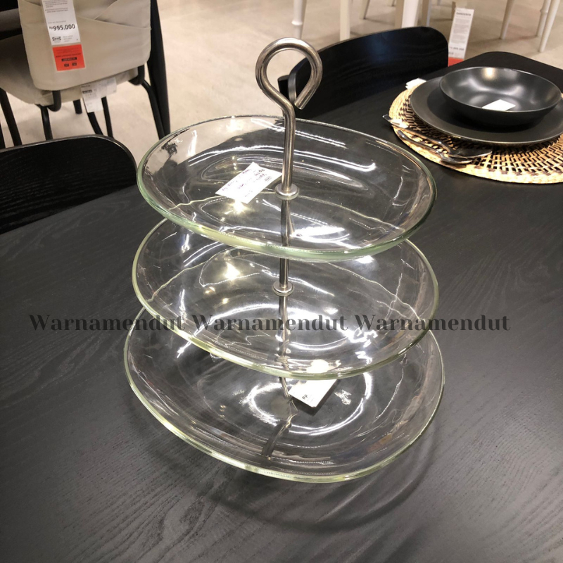 Jual Rak Saji Display Makanan Buah Pastry Piring Saji Kaca 3 Tingkat ...