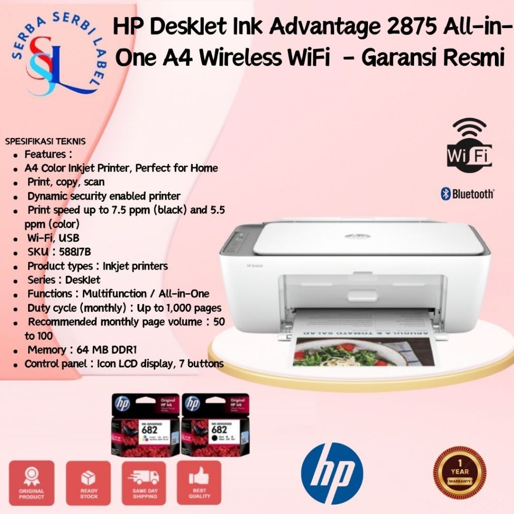 Jual HP DeskJet Ink Advantage 2875 All-in-One A4 Wireless WiFi Printer ...