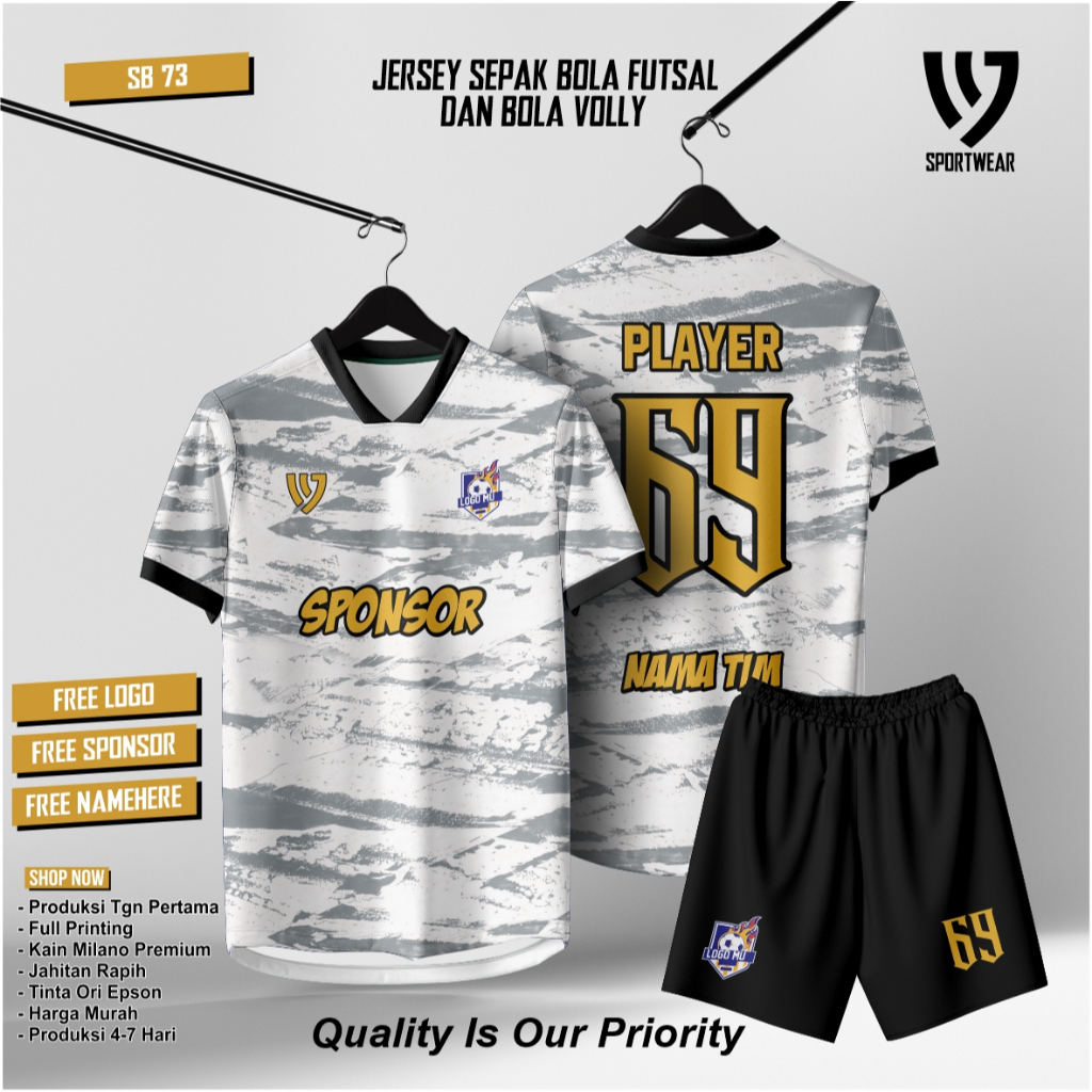 Jual SB73 BISA SATUAN JERSEY FUTSAL FULL PRINTING COSTUM LOGGO NAMA ...