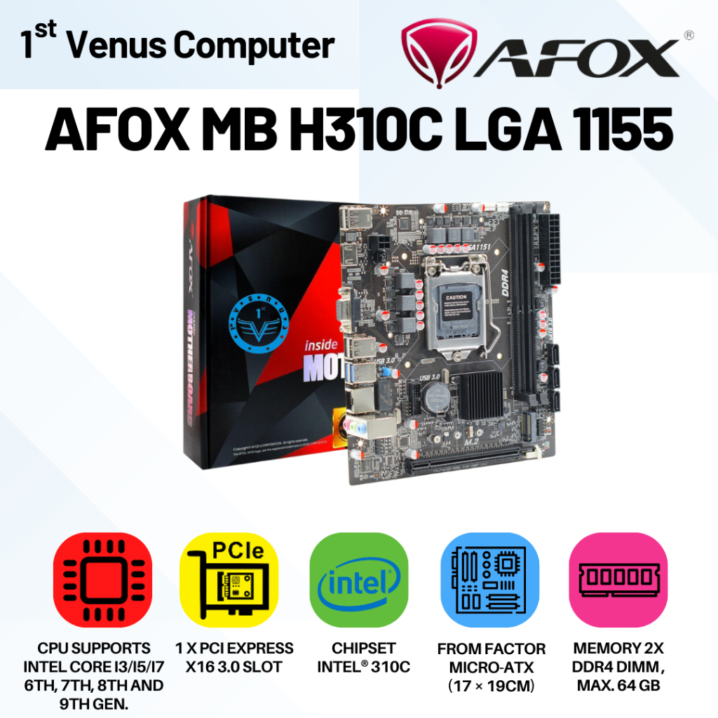 Jual Motherboard Afox intel H310 AFOX IH310C-MA6-V4 chipset LGA 1155 ...