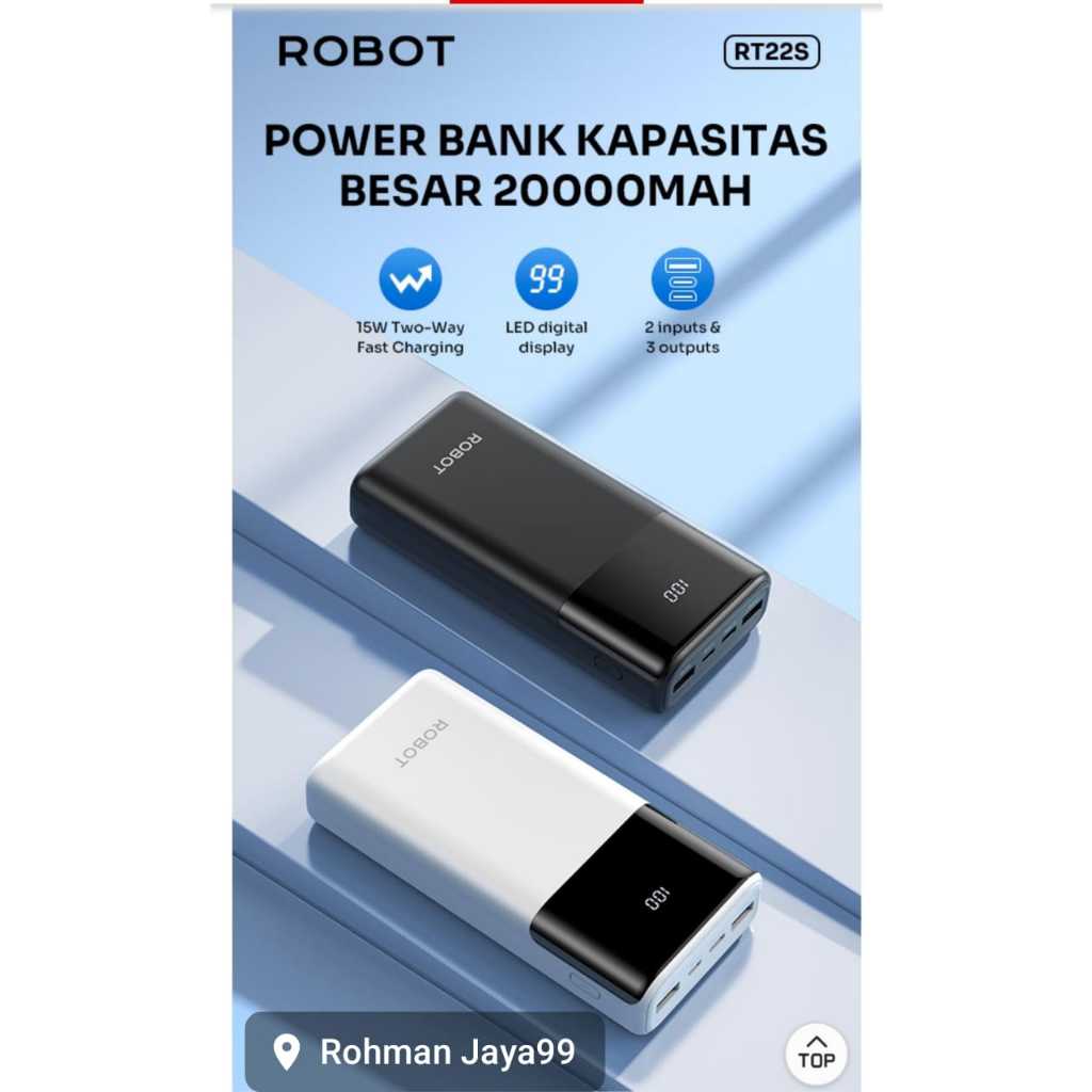 Jual PB ROBOT POWERBANK RT22S 20.000 mAh DUAL PORT INPUT OUTPUT LED ...
