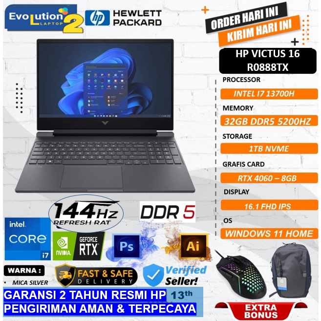 Jual Laptop Gaming HP Victus 16 R0888TX Intel I7 13700H RAM 32GB DDR5 ...