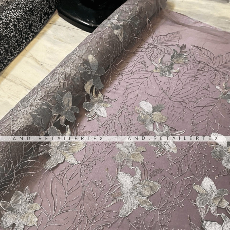 Jual Bahan Kain Brokat Mewah Tile Embroidery 2tone Summer Floral Motif ...