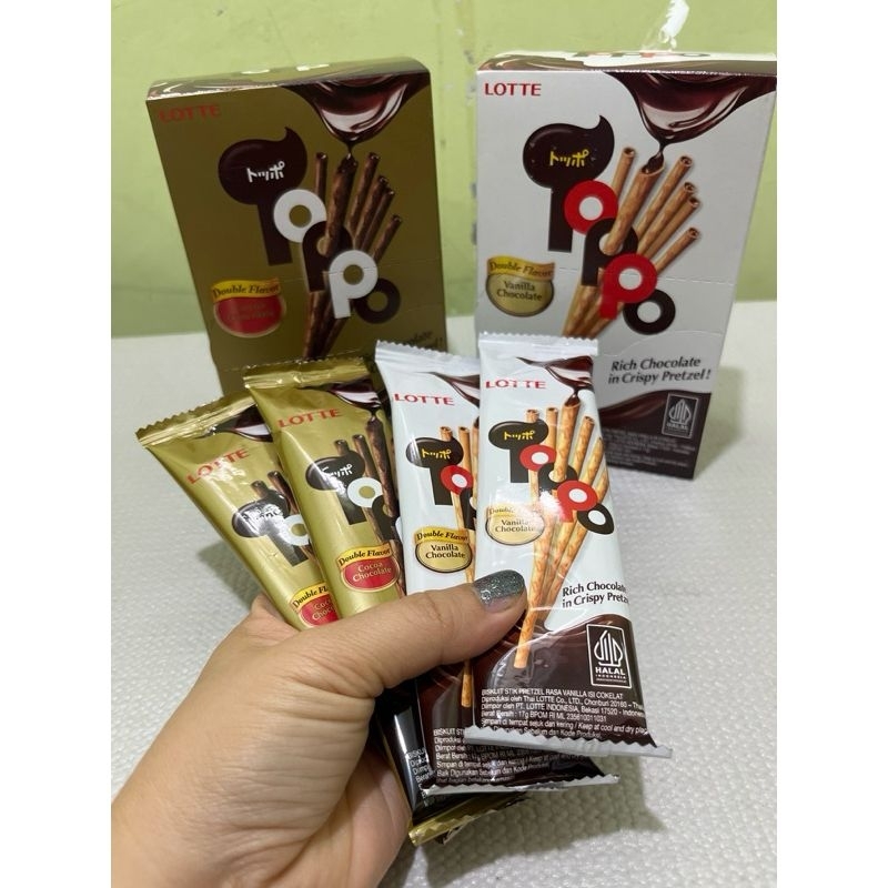 Jual Lotte Toppo Vanilla Chocolate Stick / Cocoa Double Chocolate Stick ...