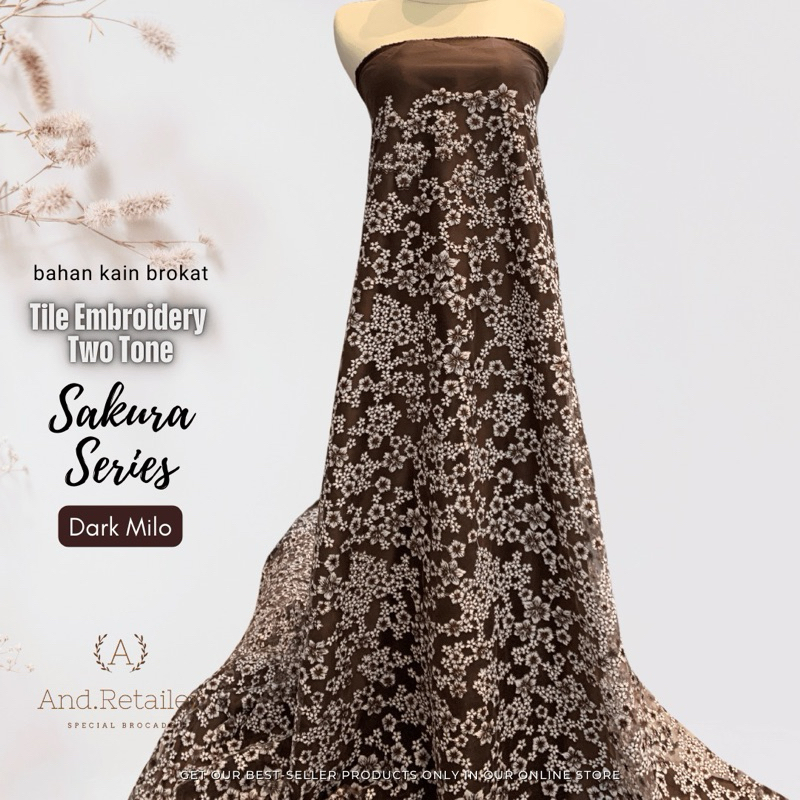 Jual Bahan Kain Kebaya Brukat Mewah Tile Embroidery Sakura 2tone Motif ...