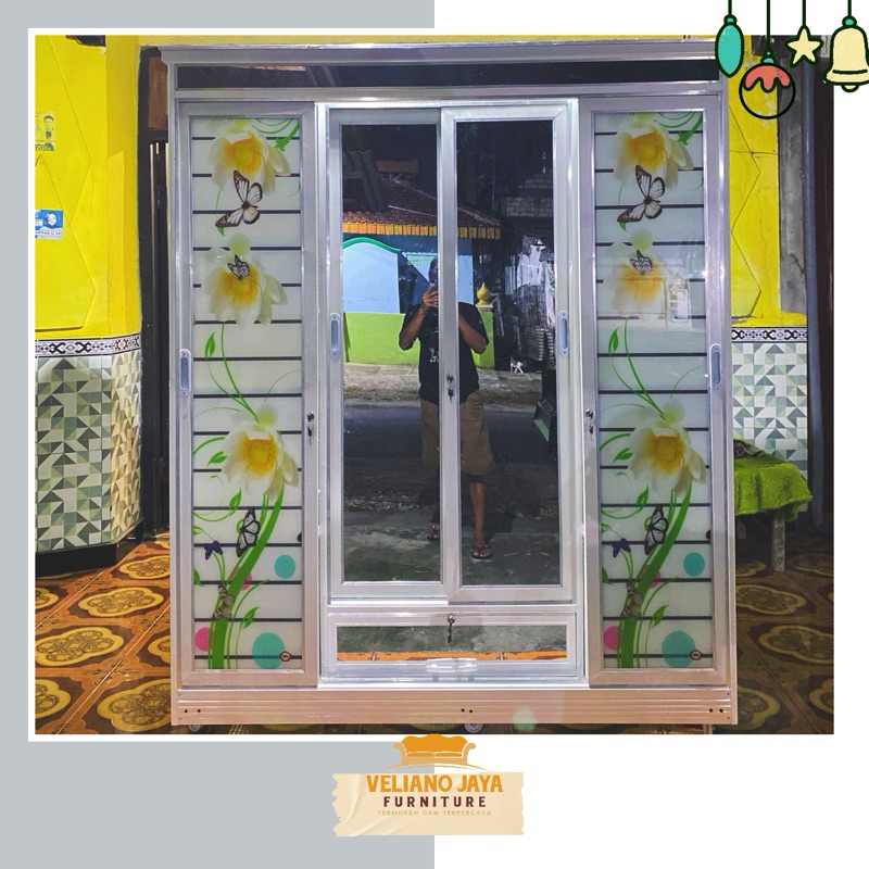 Jual {NOTA} Lemari 4 Pintu Sleding + 1 Laci // Bahan Alumunium & Kaca ...