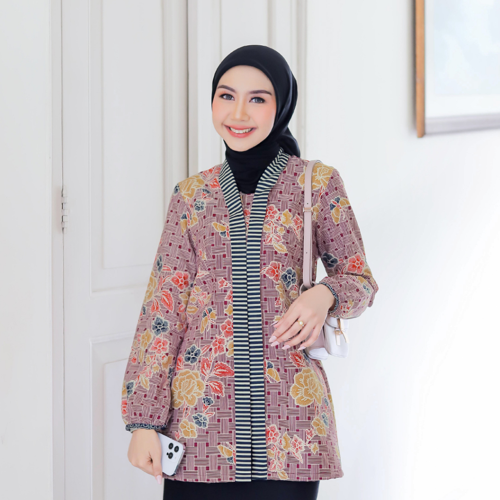 Jual GENDHIS Tunik Furing Trikot Batik Wanita Modern Batik Kerja Kantor Wanita | Shopee Indonesia