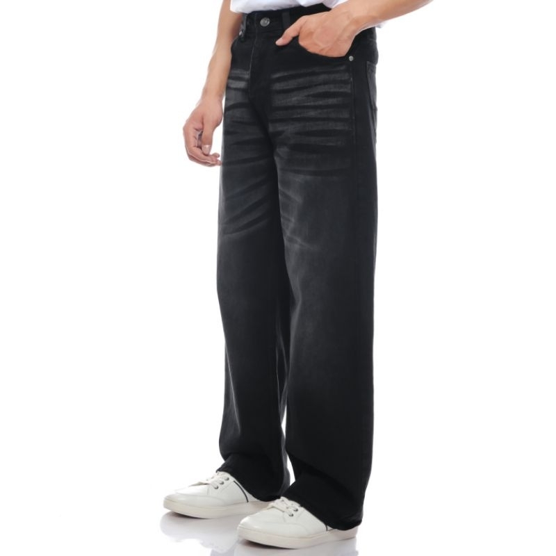 Jual Celana Jeans Panjang Pria Skena Wide Leg Black Wishker Basic Baggy ...