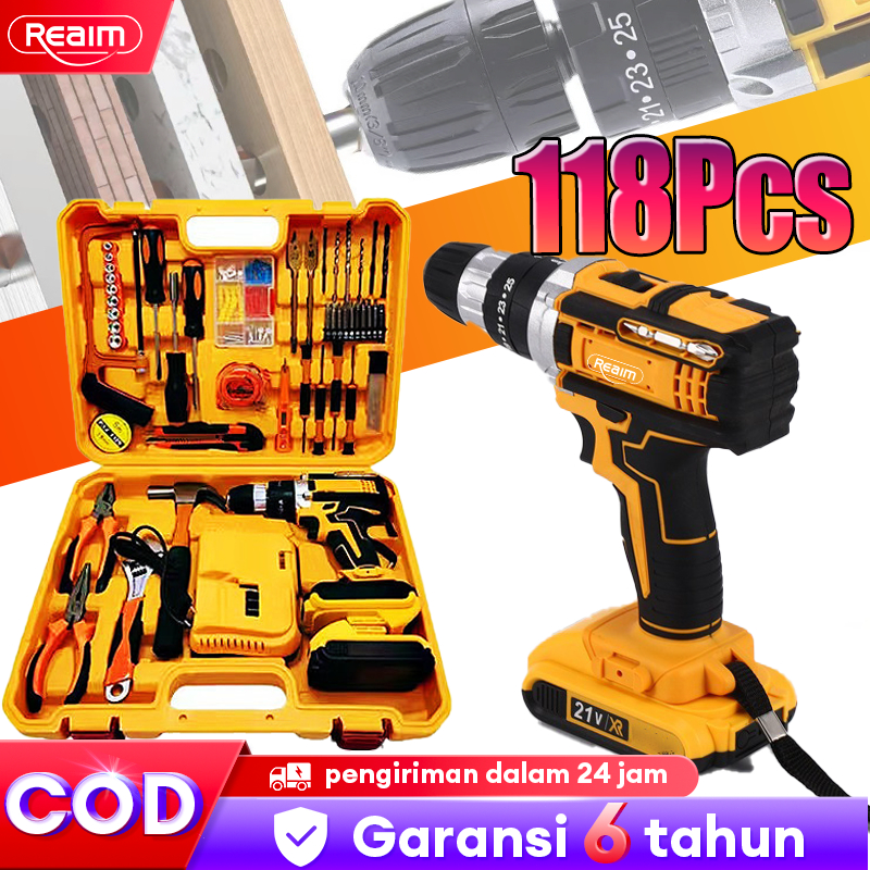 Jual REAIM Satu Set Alat Perkakas Bor Listrik Cordless Tang Obeng Palu Kunci Pas Toolkit 181 in1 ...
