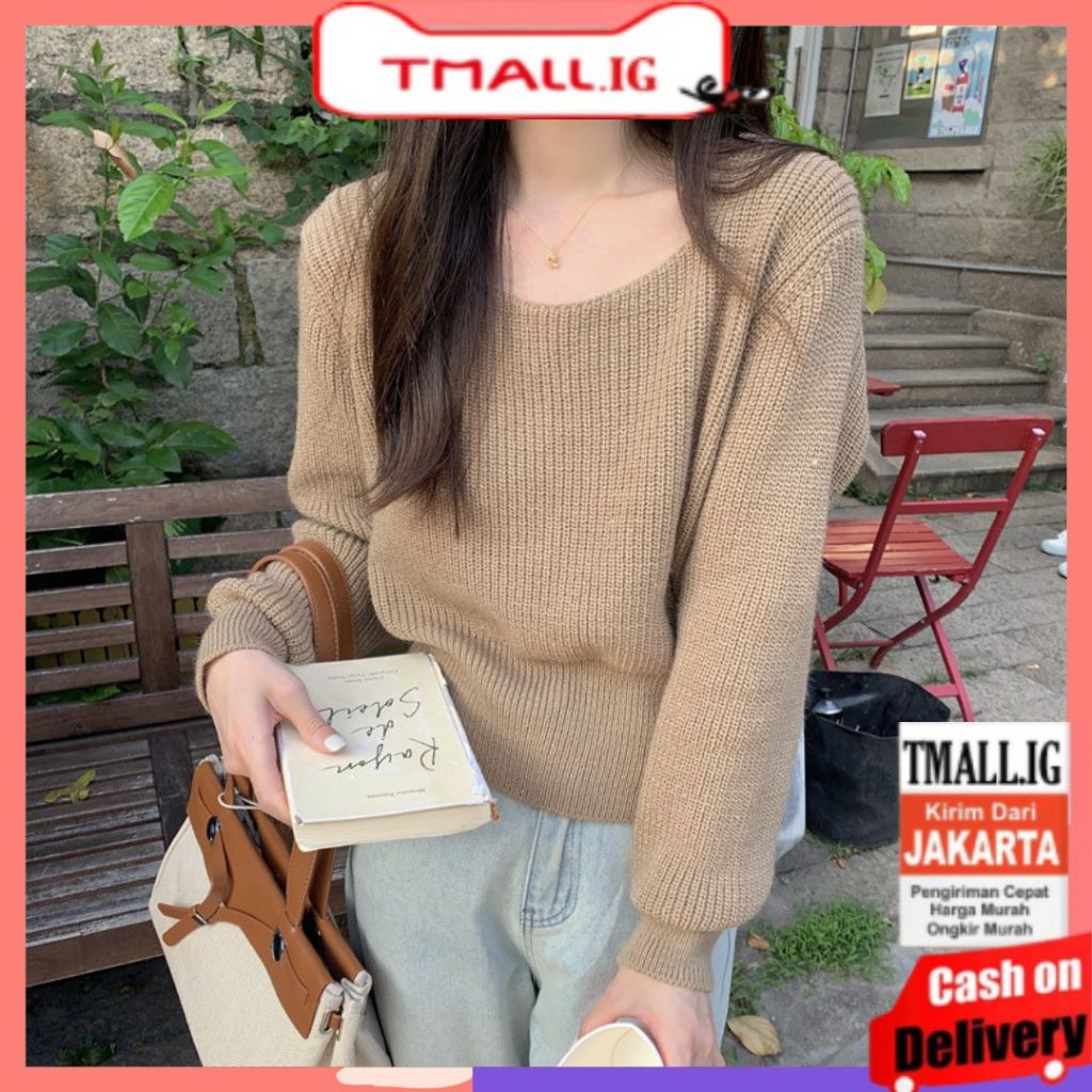 Jual ♕ Tmall ♕ TM-287 Sweater Lengan Panjang Rajut Wanita Gaya Santai OOTD Premium dan Stylish ...