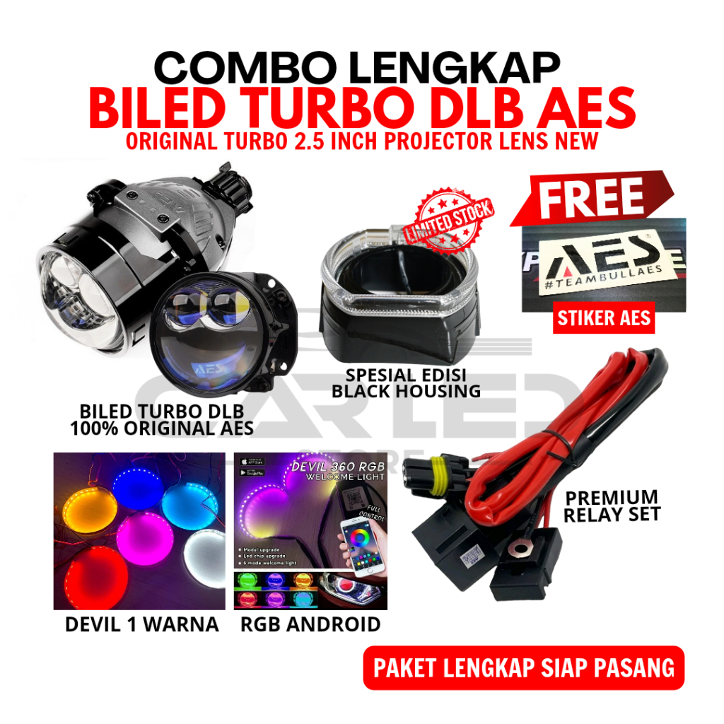 Jual COMBO PAKET BILED AES TURBO SE DLB 2.5 INCH NEW LENGKAP MOTOR ...