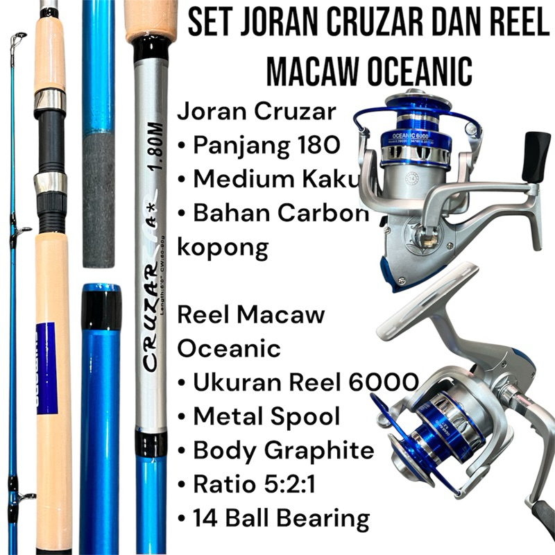 Jual Set joran Cruzar 180 carbon kopong dan Reel Macaw Oceanic 6000 ...