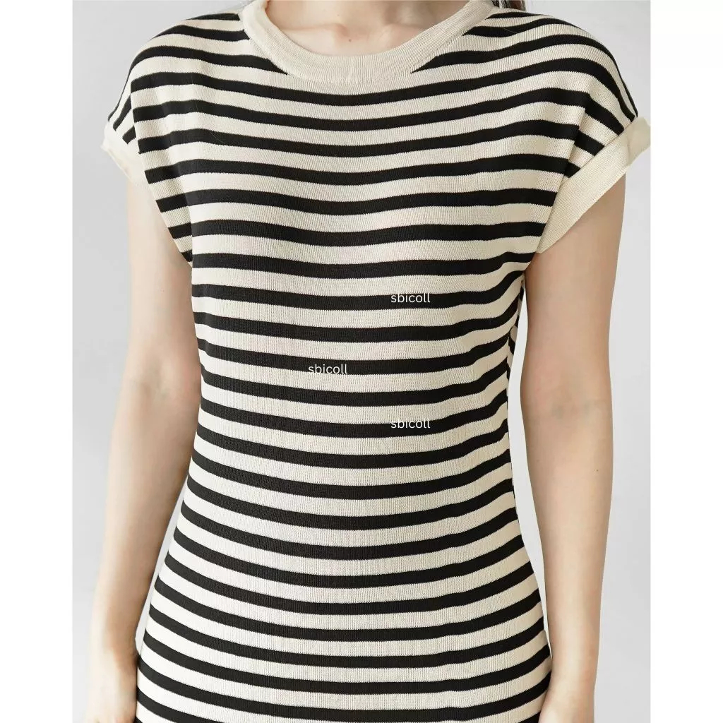 Jual Briancca Korean Stripe Knit Dress | Atasan Dress Rajut Wanita Korean Style Kekinian Lengan ...
