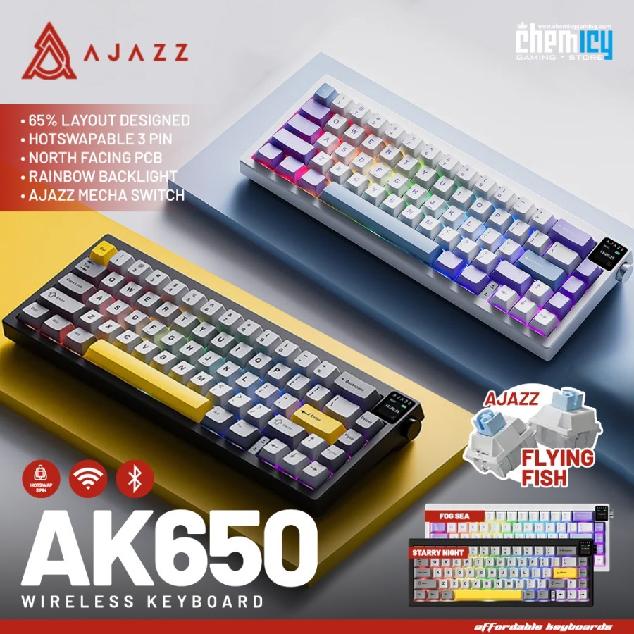 Jual Ajazz AK650 Pro 65% Triple Mode Wireless RGB Mechanical Gaming Keyboard | Shopee Indonesia