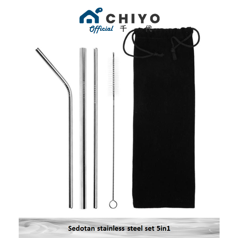 Jual CHIYO Living - Sedotan stainless steel set 5in1 foldable straw ...