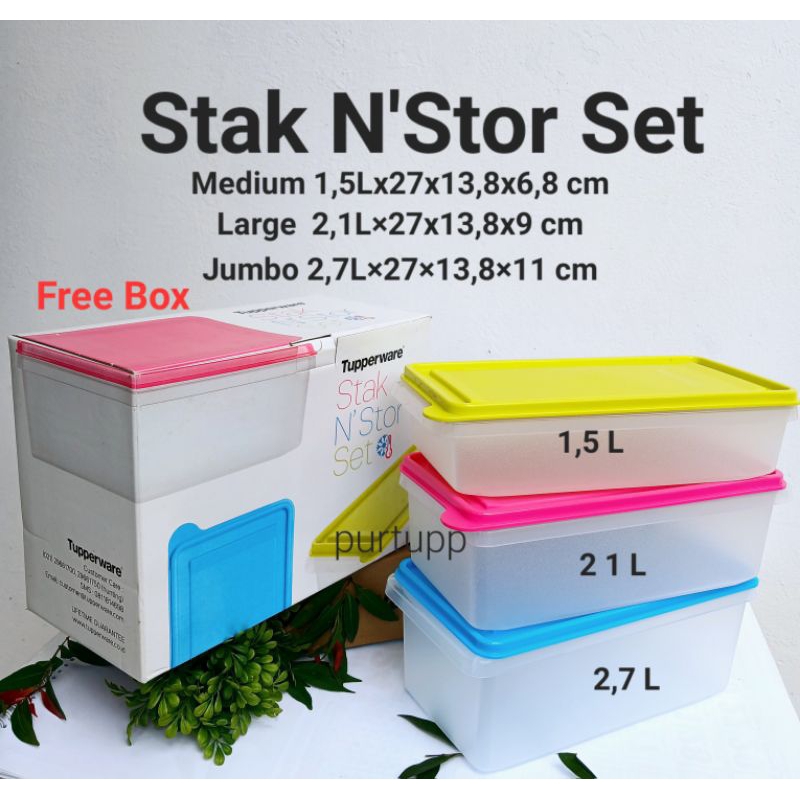 Jual Tupperware Stak N'Stor set /satuan ,Jumbo 2,7 L, Large 2,1 L,Medium 1,5 L | Shopee Indonesia