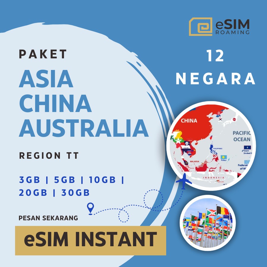 Jual eSIM ROAMING Travel ASIA PACIFIC China Australia Multi-Country 12 Negara Paket Data Support ...