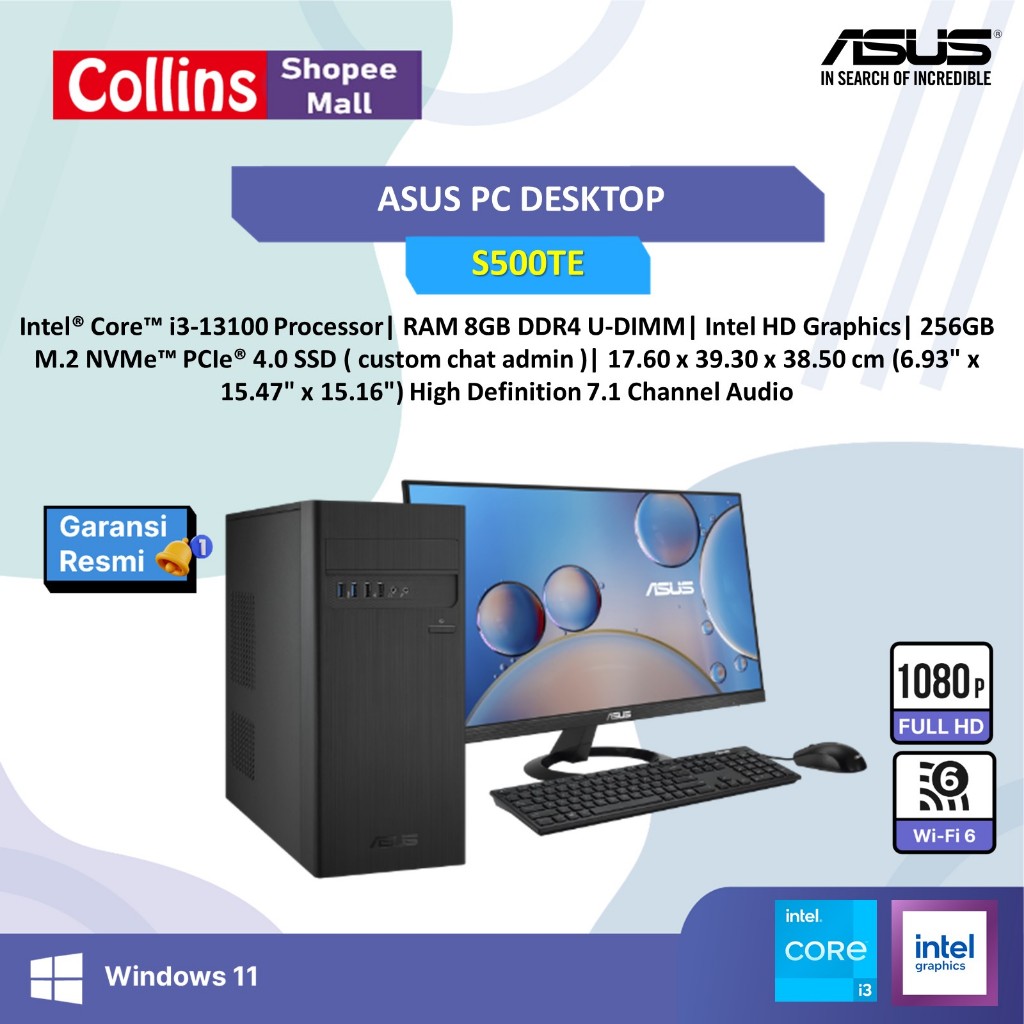 Jual ASUS PC DESKTOP S500TE I3 13100 8GB 256GB W11 BLK - 382000002W ...