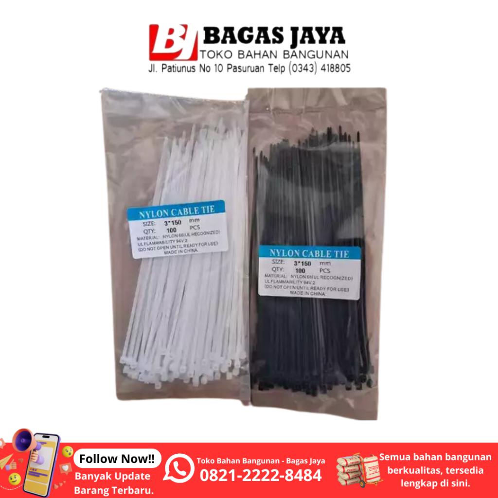 Jual Cable Ties NYLON / Kabel Ties Hitam Putih / 150mm / 200mm / 300mm ...