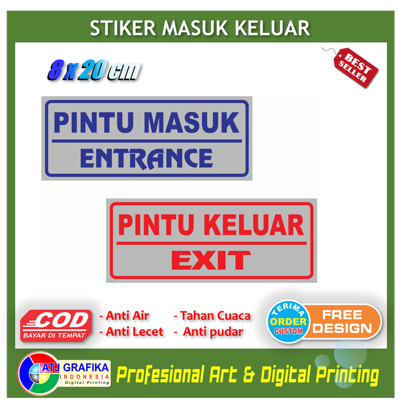 Jual Stiker pintu masuk keluar entrance exit petunjuk arah pintu ...