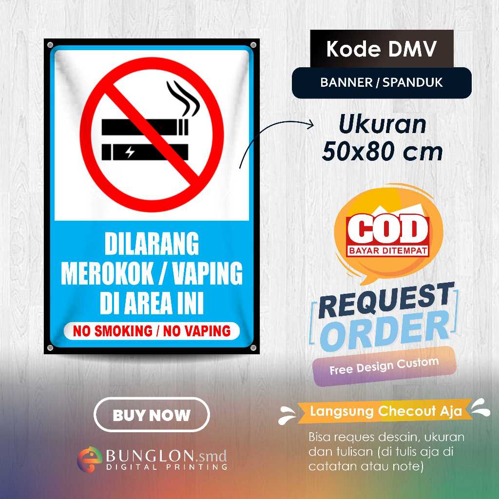 Jual SPANDUK BANNER DILARANG MEROKOK ATAU VAPING DI AREA INI KODE DMV ...