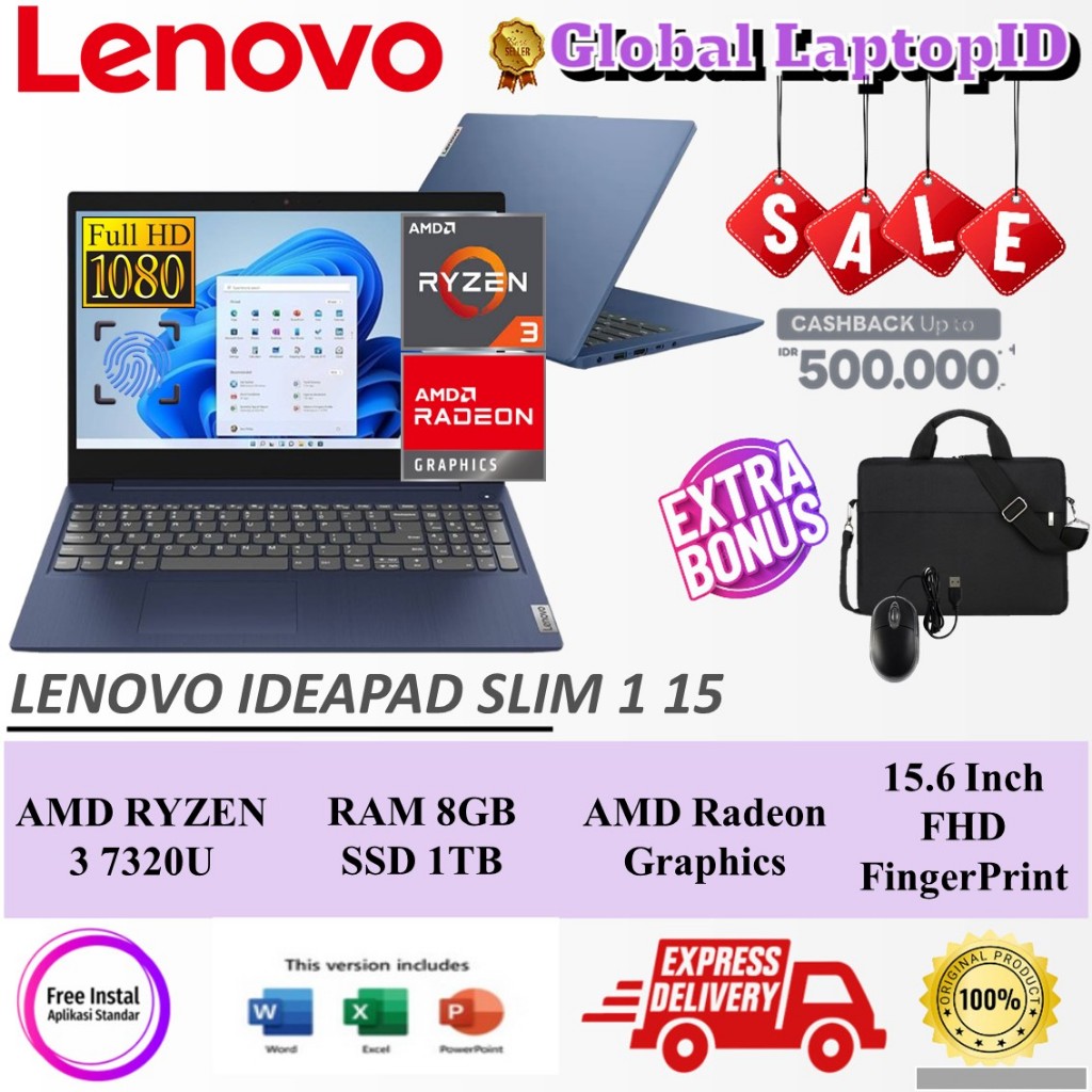 Jual PROMO Laptop Design Lenovo Ideapad Slim 1 15 AMD Ryzen 3 7320U RAM ...