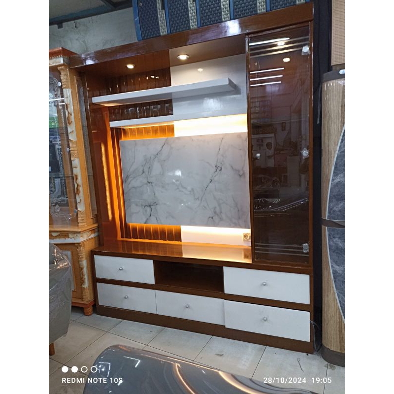 Jual Lemari Backdrop LED TV bahan plywood multiplek tahan lembab dan ...