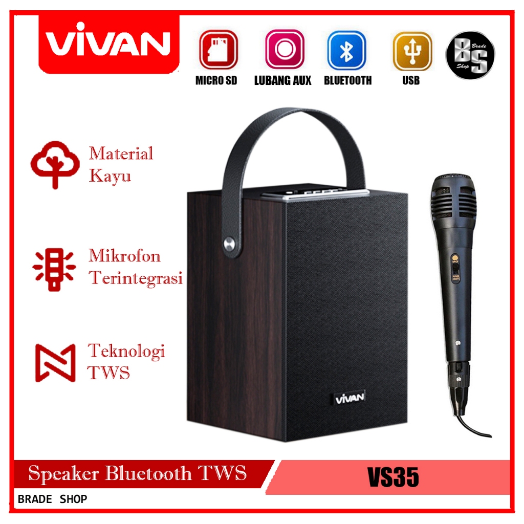 Jual Speaker Bluetooth Vivan Kayu VS35 + Microphone Kabel - Bluetooth Karaoke Speaker TWS ...