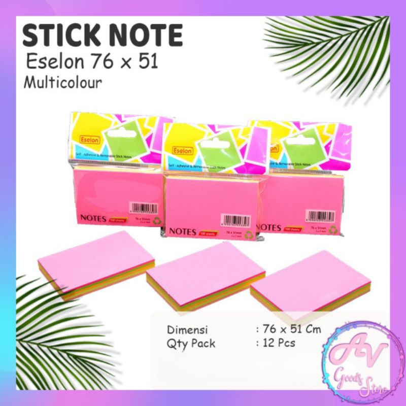 Jual STICK NOTE / STICKY NOTES ESELON MULTI WARNA 76*51mm | Shopee ...