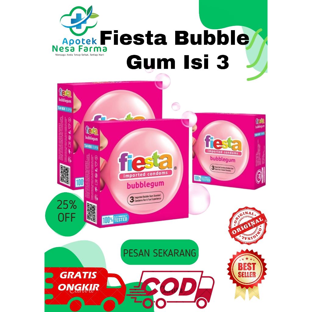 Jual Kondom Fiesta Bubble Gum isi 3 Pcs Aroma Manis Permen Karet ...