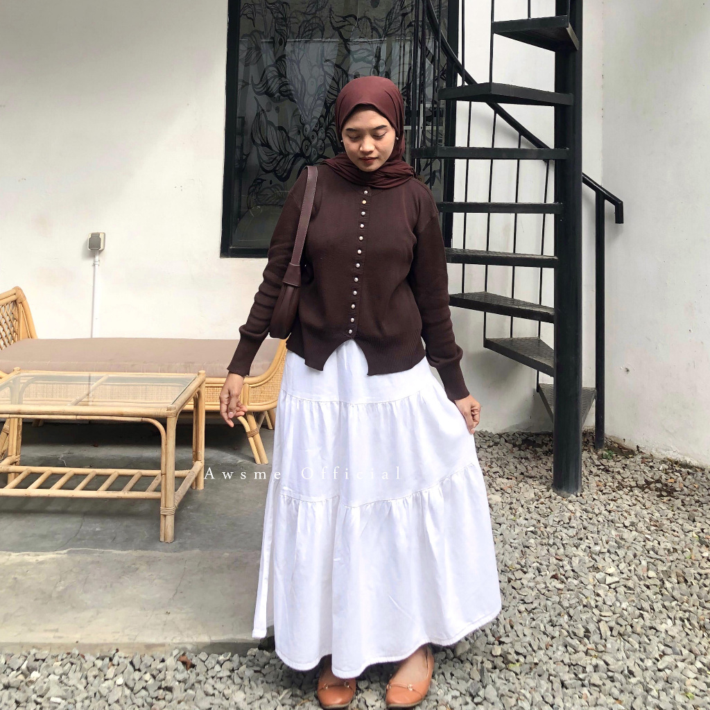 Jual Awsme - Rok Denim Ara White / Ruffle Skirt Basic Warna Putih ...