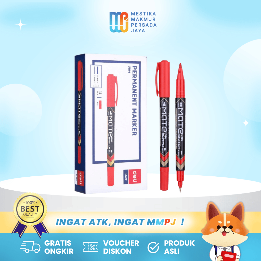 Jual Deli Spidol Kecil Permanen Tinta Merah Dual Tip 0.5mm Cepat Kering ...