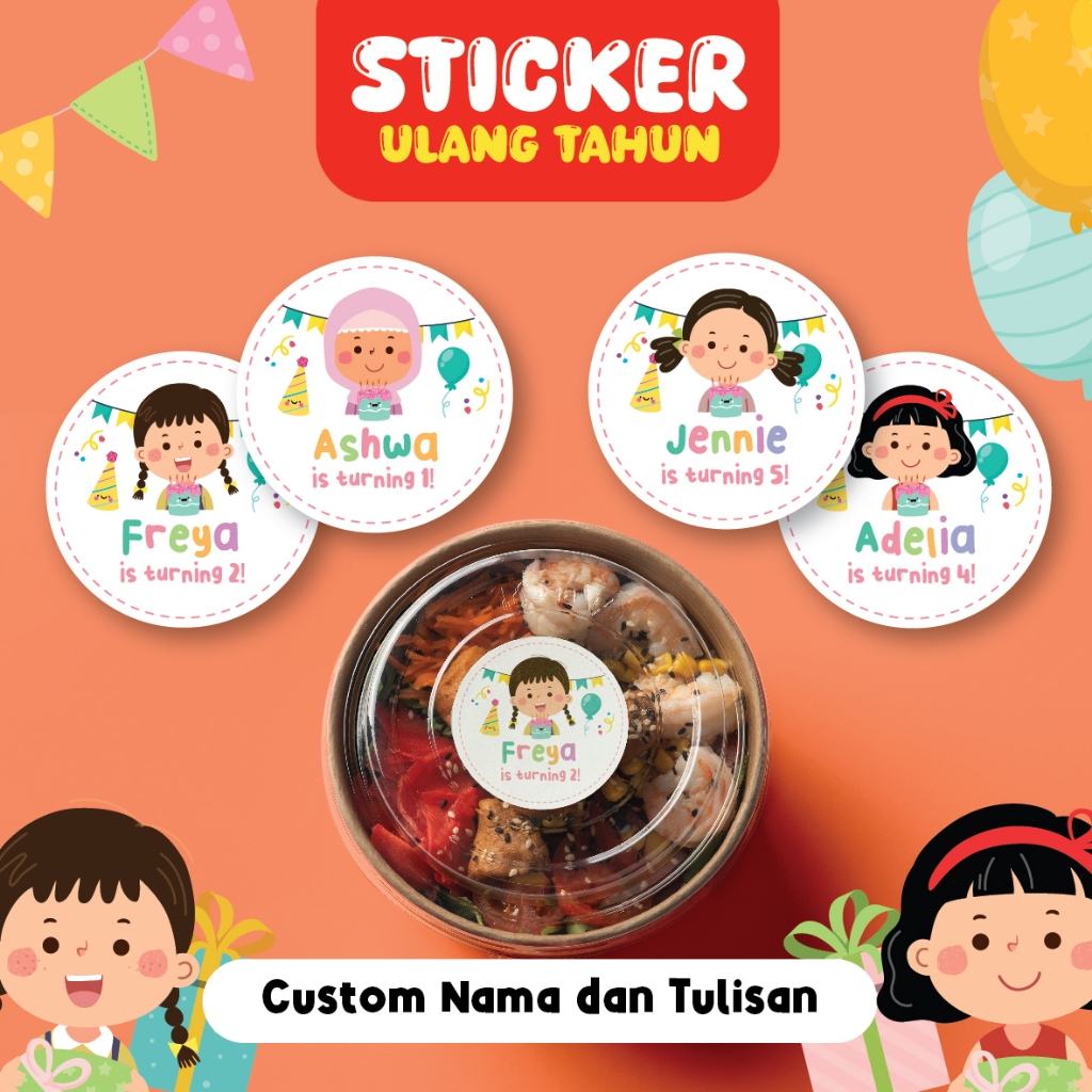 Jual Stiker Sticker Bulat Ulang Tahun Anak Label Custom Sticker Bento ...