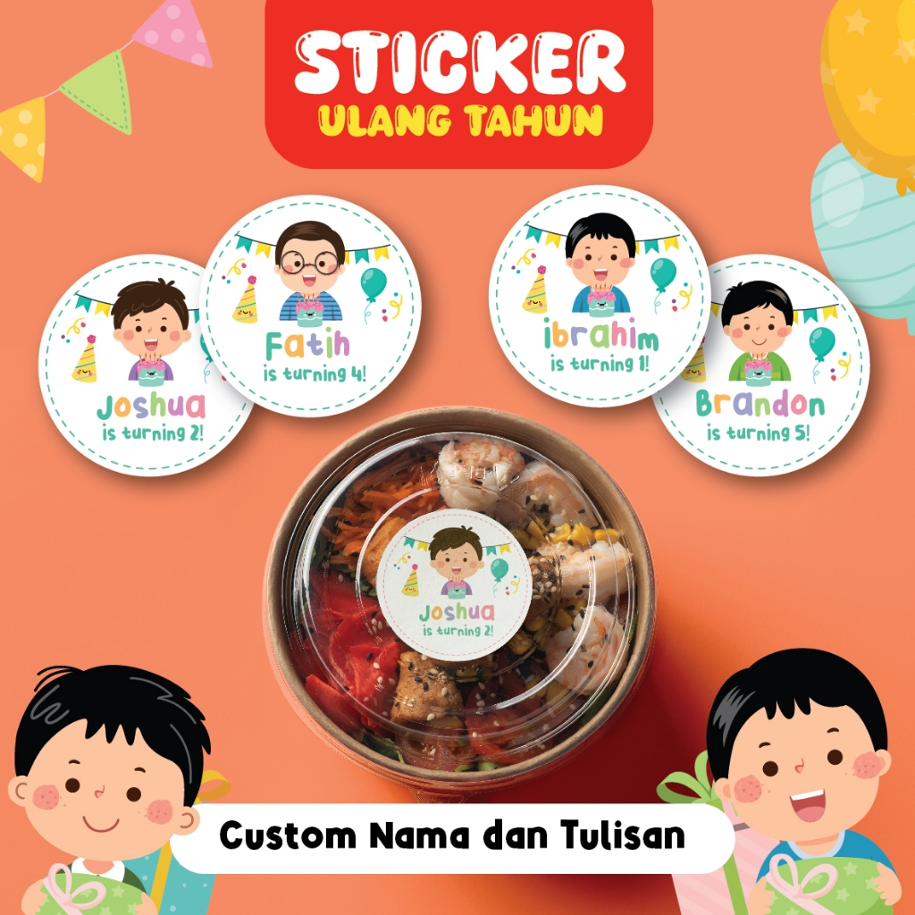 Jual Stiker Sticker Bulat Ulang Tahun Anak Label Custom Sticker Bento ...