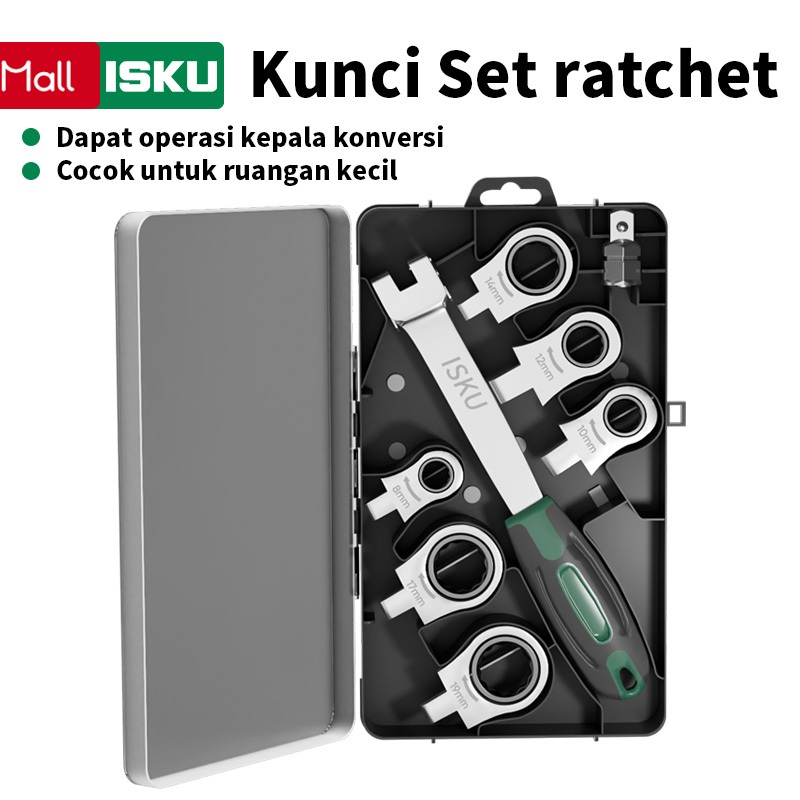 Jual ISKU Kunci Pas Set Rachet 7 in 1 8-19mm 72gigi Gagang Rachet/Kunci ...