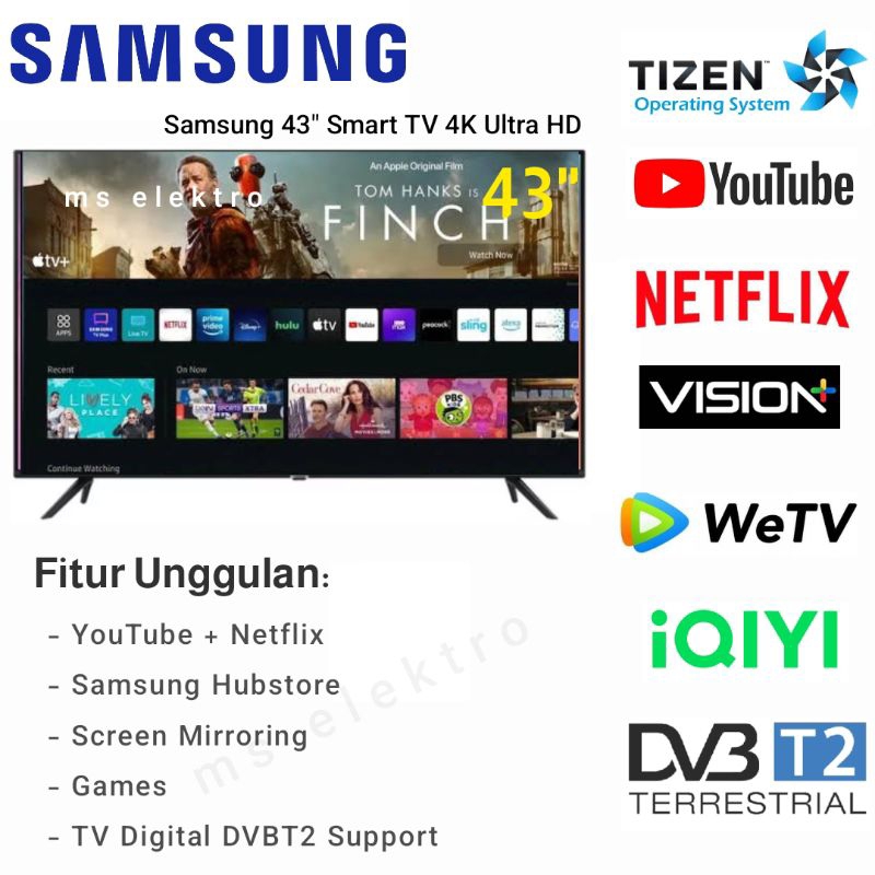 Jual TV LED Samsung 43 inch Smart 4K UltraHD AU7002 | Shopee Indonesia