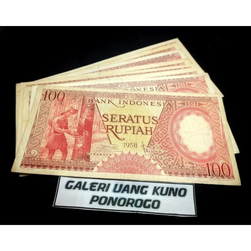 Jual 100 rupiah uang seri pekerja warna merah tahun 1958 & 1964 ...