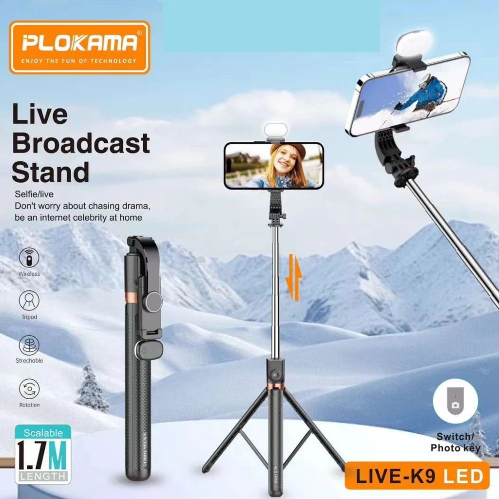 Jual [New] Plokama K9 LED Tongsis Tripod Bluetooth Selfie Stick 4in1 ...