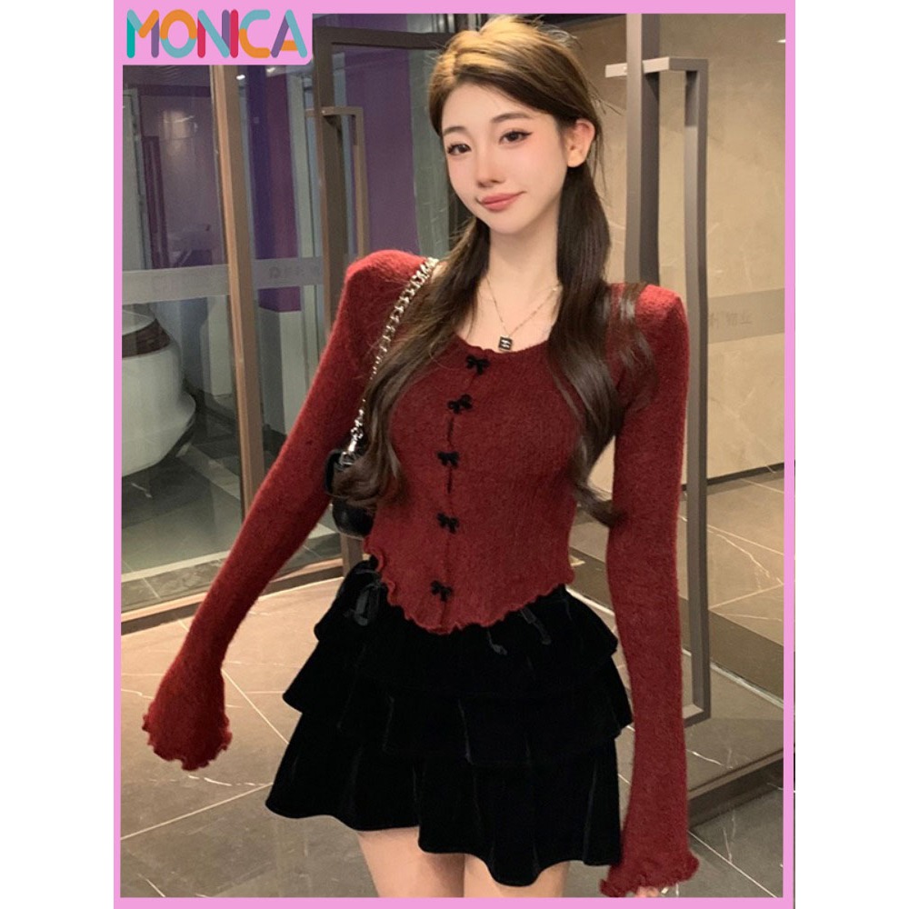 Jual Monica - Katie Atasan Cardigan Rajut Ribbon Knit Top Pita Coquette ...