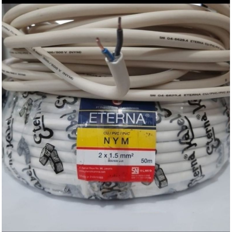 Jual Kabel Eterna NYM 2X1,5 MM Putih Tunggal Kawat Listrik | Shopee Indonesia