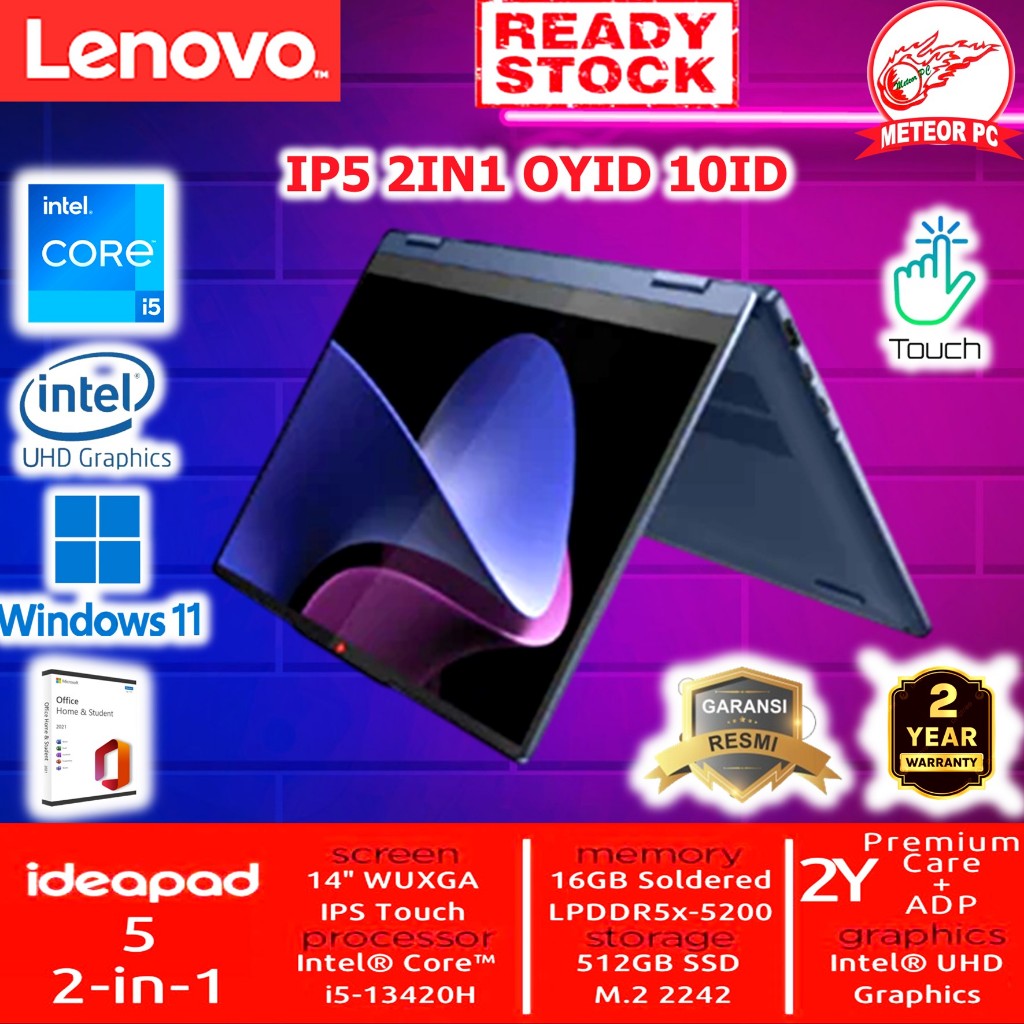 Jual Lenovo IP5 2 in 1 0YID 10ID i5 13420H/16GB/512GB SSD/14" WUXGA Touch/W11+OHS | Shopee Indonesia