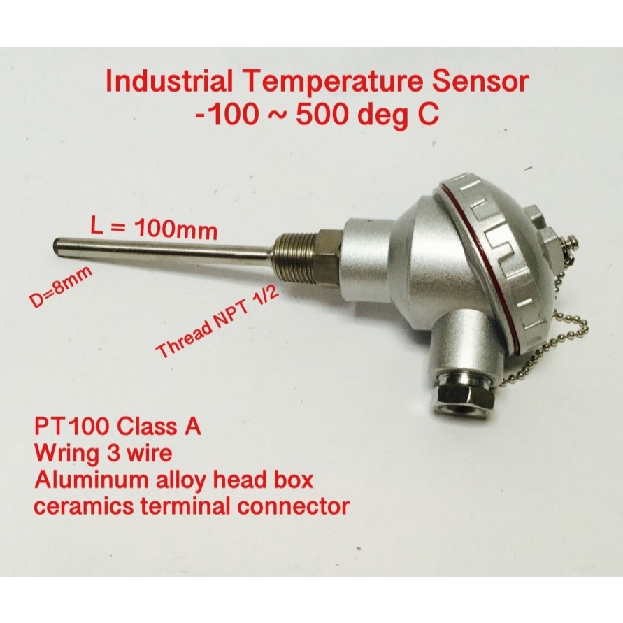 Jual Sensor Thermocouple RTD PT100 1/2” NPT Male Probe 10cm 100mm 3 ...