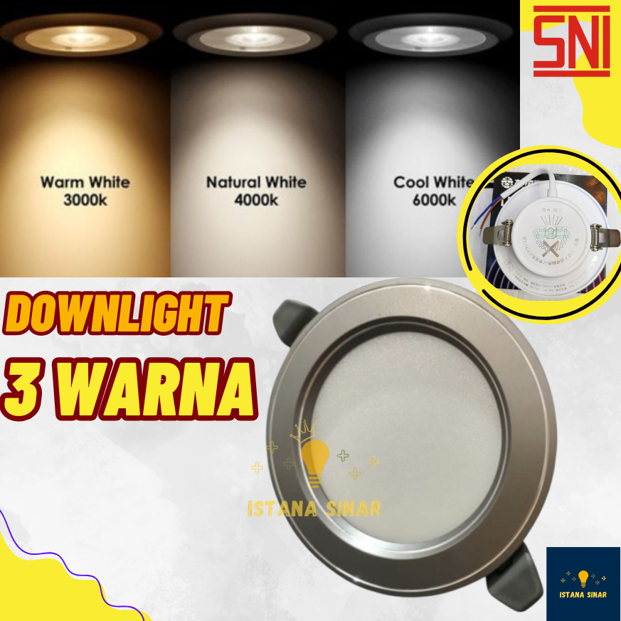 Jual Lampu Downlight 6 Watt 3 Warna cahaya 1 Body. Lampu LED 3warna ...