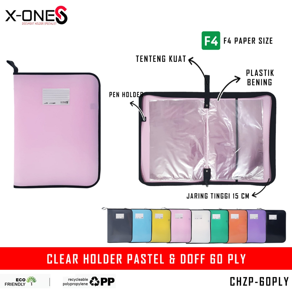 Jual X-ONE CLEAR HOLDER ZIPPER PASTEL DOFF FOLIO F4 60 PLY BENING ...