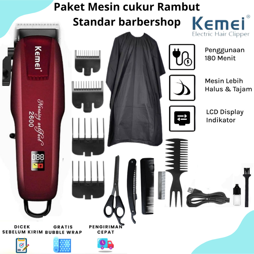 Jual Mesin Cukur Rambut Elektrik Kemei Standar Barbershop Profesional Hair Clipper LCD Digital ...
