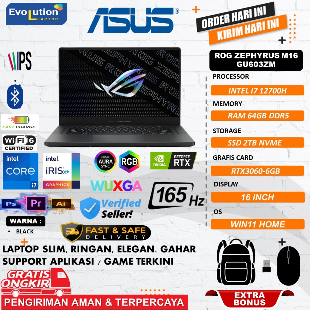 Jual Laptop Gaming Asus ROG ZEPHYRUS M16 GU603V INTEL I7 13620H 32GB ...