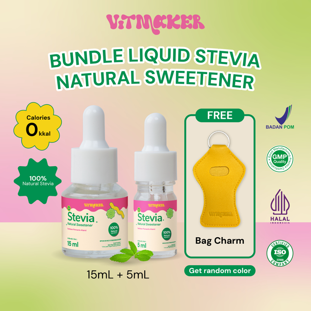 Jual FREE BAG CHARM [BUNDLE] STEVIA 15ML+5ML Vitmaker Liquid Stevia ...