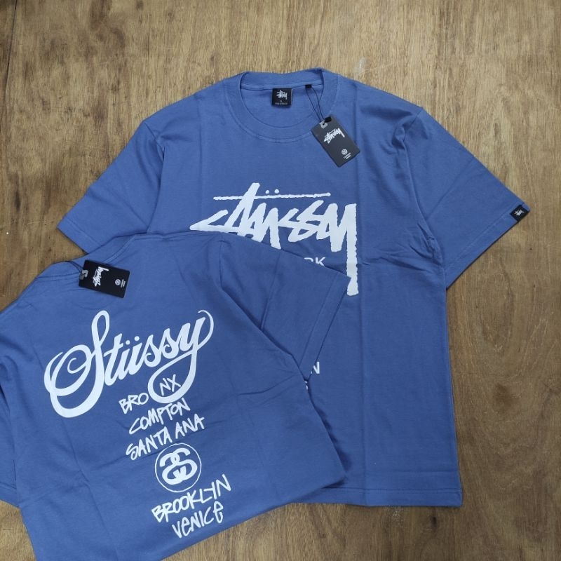 Jual KAOS OVERSIZE STUSSY WORLD TOUR FONT BASIC LEGEND PRINTED BLUE DNM ...